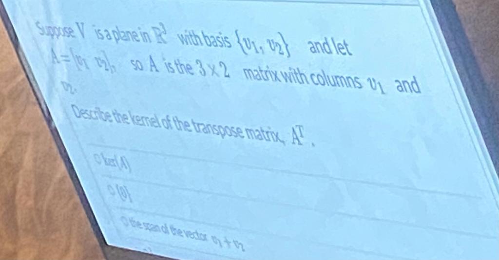 Solved Surpose V is a plane in B with basis (01, n] and let | Chegg.com