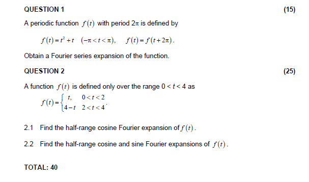 Solved QUESTION 1A periodic function f(t) ﻿with period 2π | Chegg.com