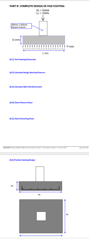 Design Brief The design for these pad footings must | Chegg.com