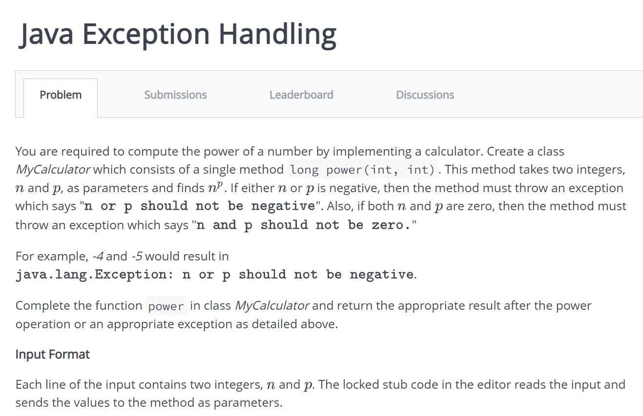 Solved Java Exception Handling Problem Submissions | Chegg.com Solved Java Exception Handling Problem Submissions | Chegg.com
