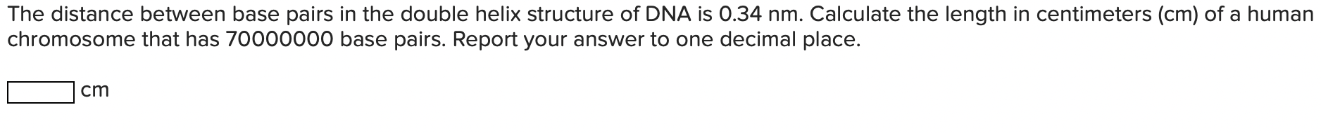 Solved The distance between base pairs in the double helix | Chegg.com