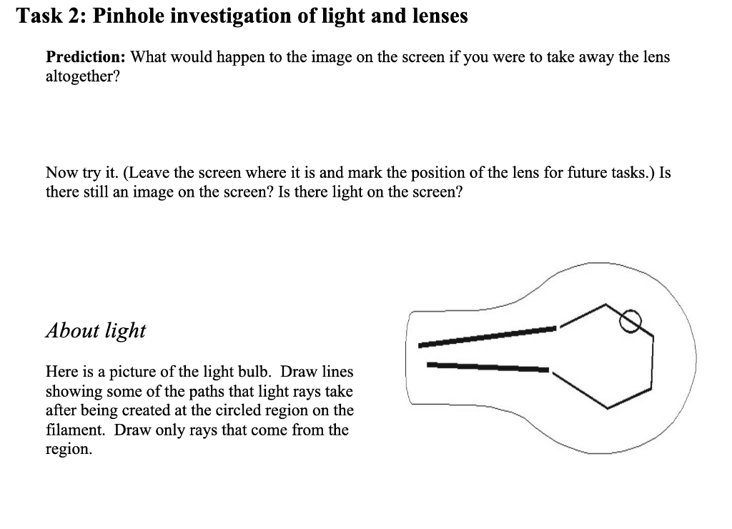 Solved Task 2: Pinhole investigation of light and lenses | Chegg.com