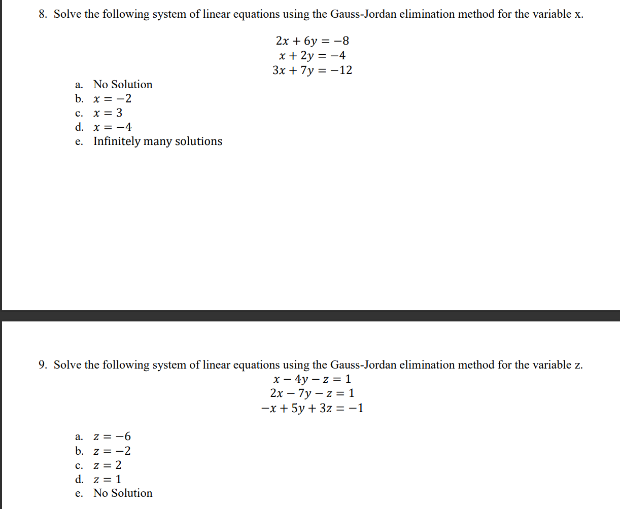 Solved Solve the following system of linear equations using | Chegg.com