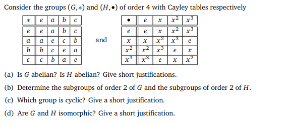 Solved Consider the groups (G,) and (H,.) of order 4 with | Chegg.com