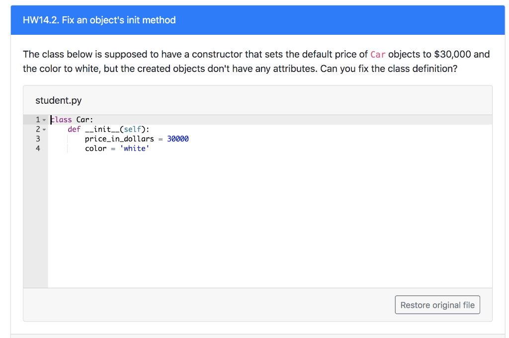Solved Hw142 Fix An Objects Init Method The Class Below 2744