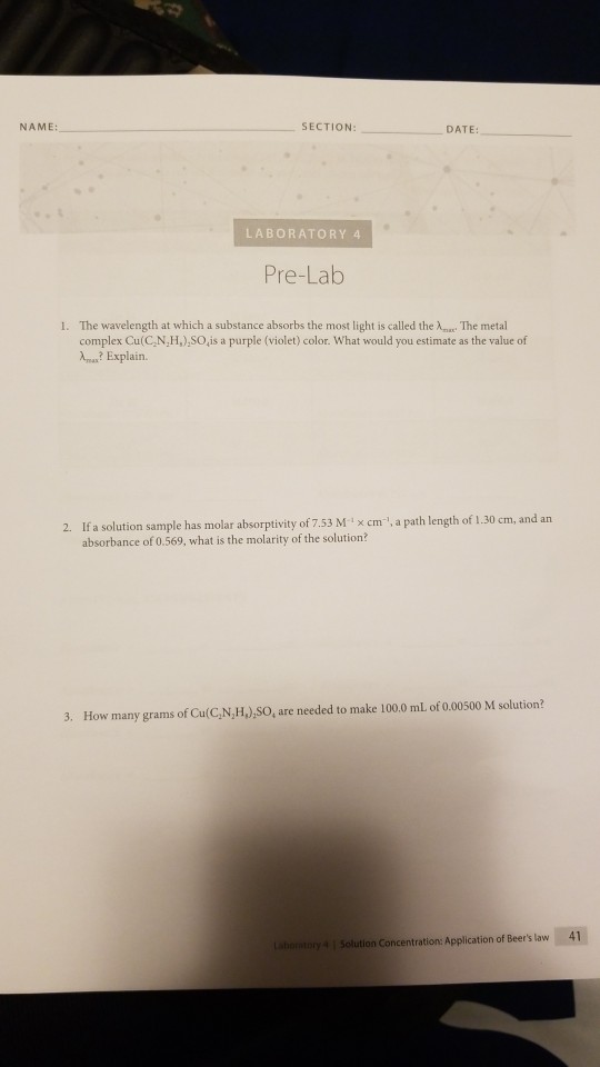 Solved NAME: SECTION DATE: LABORATORY 4 Pre-Lab . The | Chegg.com