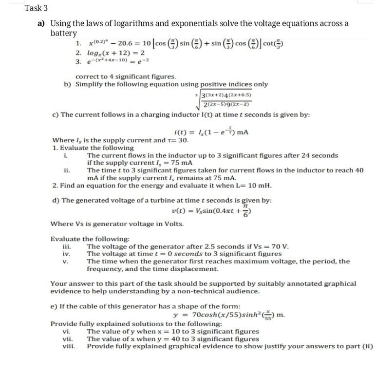 Solved Task 3 a) Using the laws of logarithms and | Chegg.com