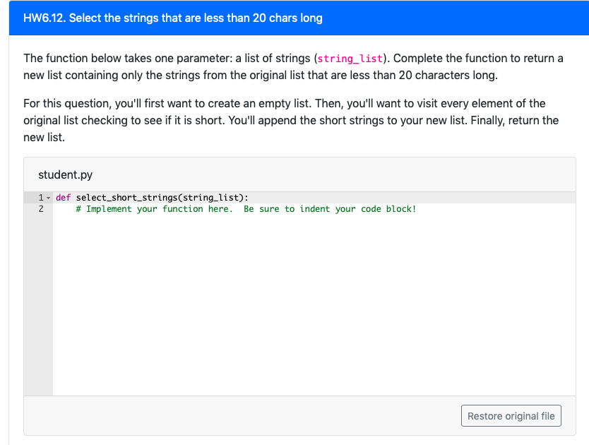 Solved: HW6.12. Select The Strings That Are Less Than 20 C... | Chegg.com