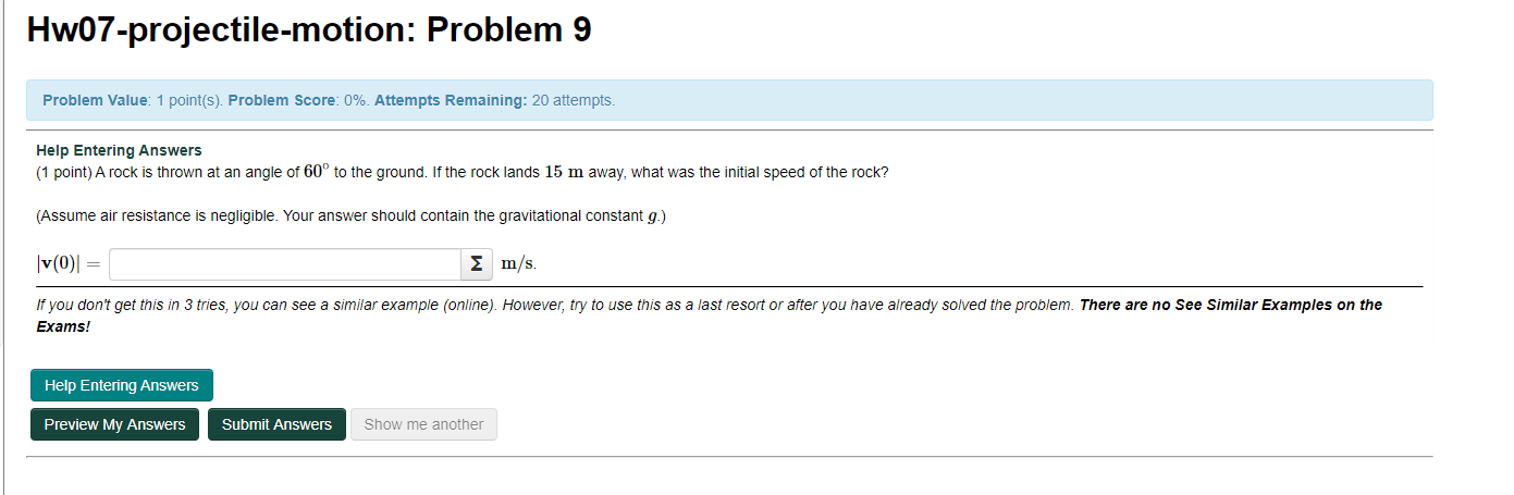 Solved Hw07-projectile-motion: Problem 9 Problem Value: 1 | Chegg.com