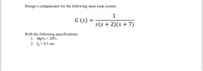 Solved Design a compensator for the following open loop | Chegg.com