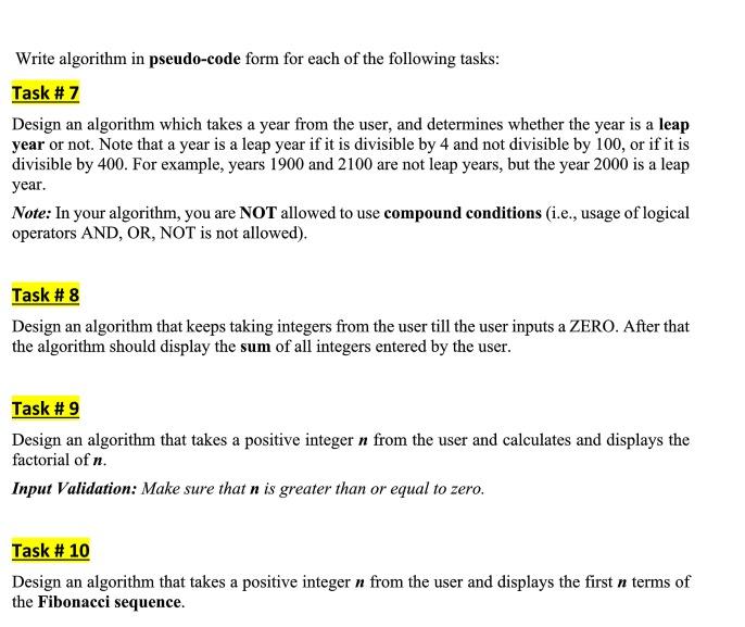 Solved Write Algorithm In Pseudo Code Form For Each Of The 5472
