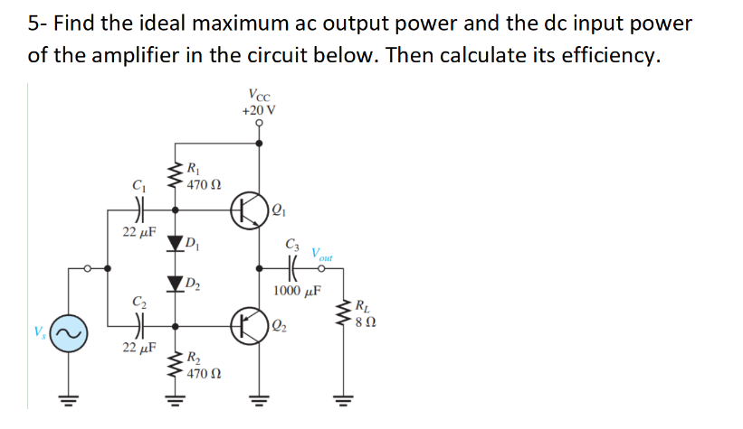 Solved 5- Find the ideal maximum ac output power and the dc | Chegg.com