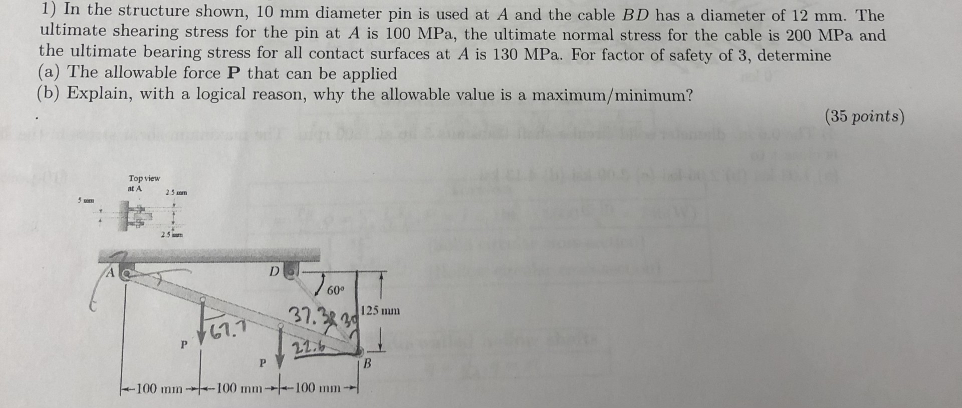 Solved 1) In the structure shown, 10 mm diameter pin is used | Chegg.com