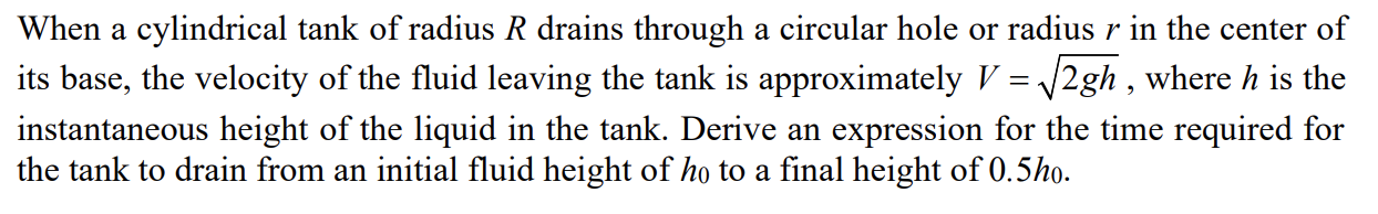 Solved When a cylindrical tank of radius R drains through a | Chegg.com