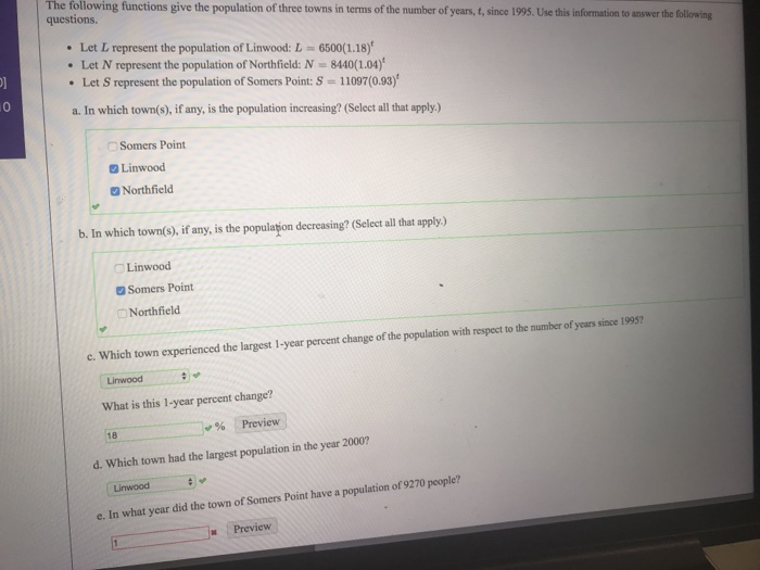 Solved The Following Functions Give The Population Of Three