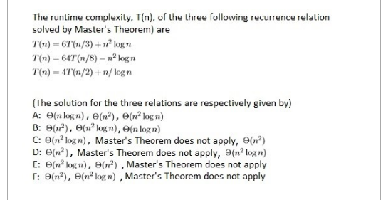 Solved The runtime complexity, T(n), of the three following | Chegg.com