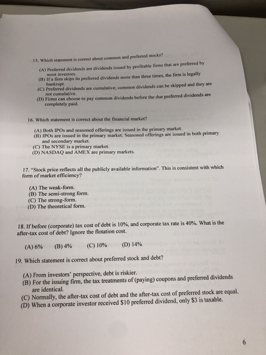 Solved Part I. 30 Multiple choice questions (2 points each; | Chegg.com