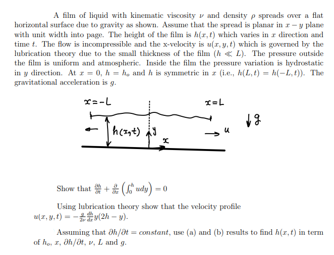 A film of liquid with kinematic viscosity ν and | Chegg.com