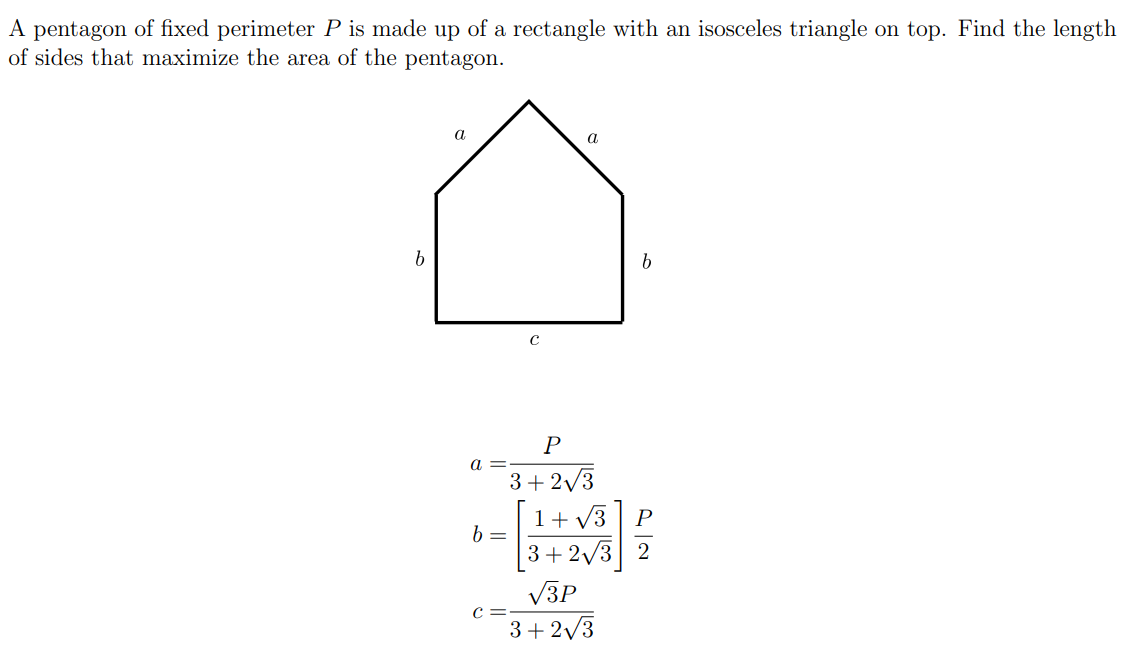 Solved A pentagon of fixed perimeter P ﻿is made up of a | Chegg.com