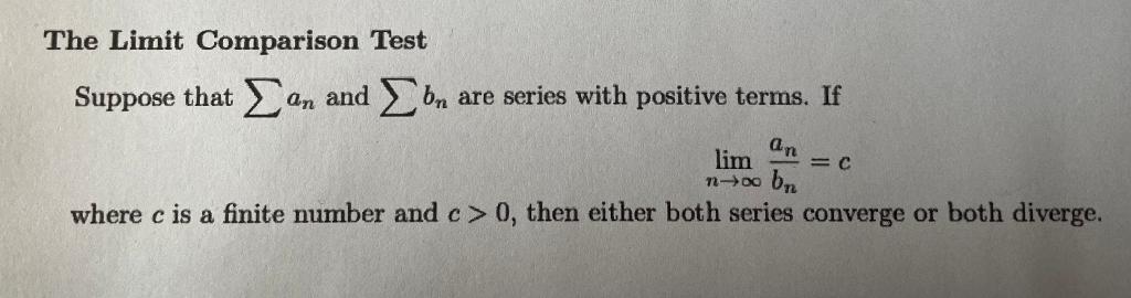Solved Use the Limit Comparison Test to prove the | Chegg.com