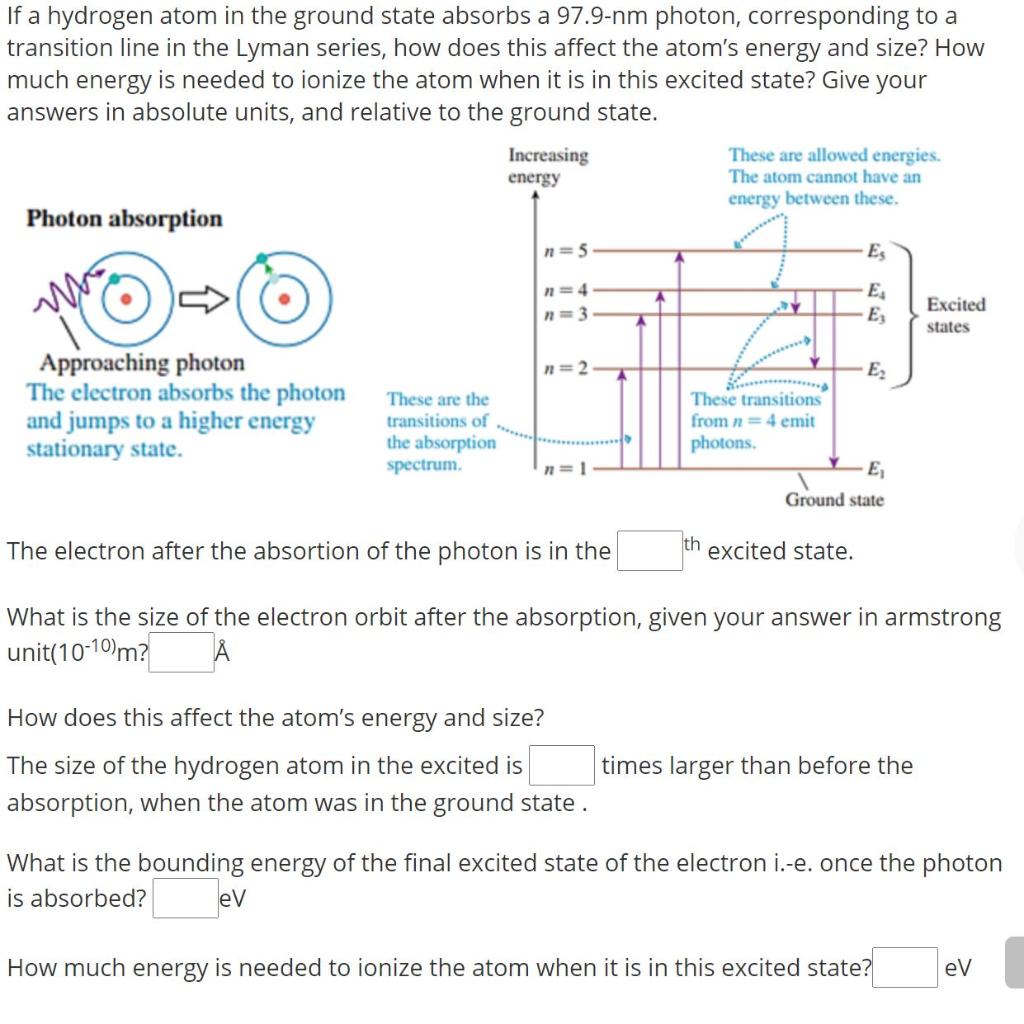 Solved If a hydrogen atom in the ground state absorbs a | Chegg.com
