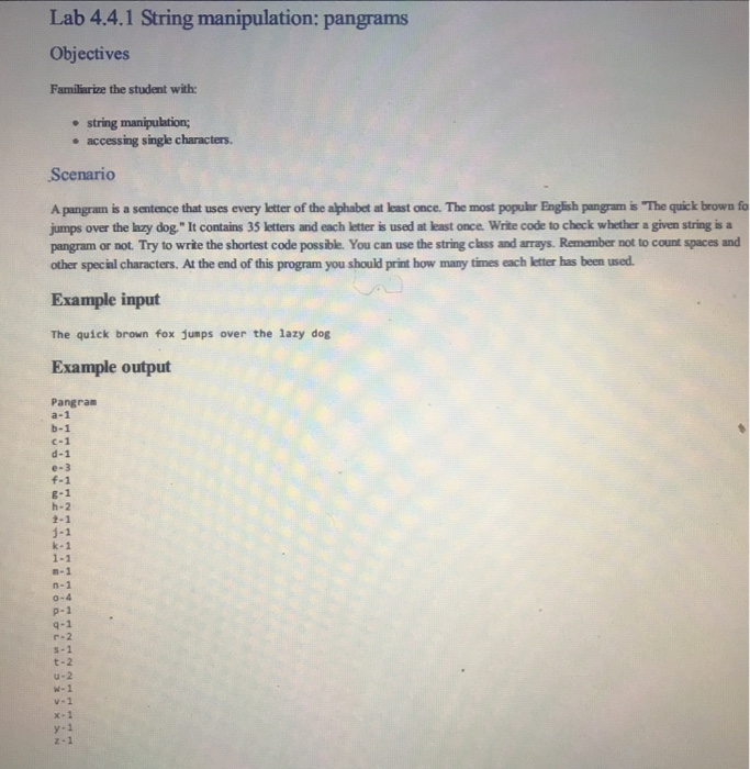 Solved Lab 4.4.1 String manipulation: pangrams Objectives | Chegg.com