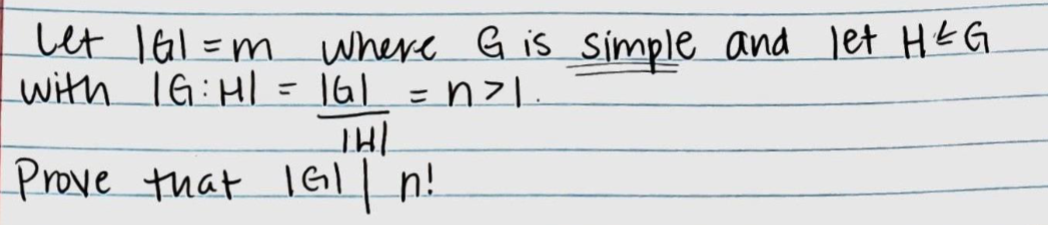 Solved Let ∣G∣=m where G is simple and let H⩽G with | Chegg.com