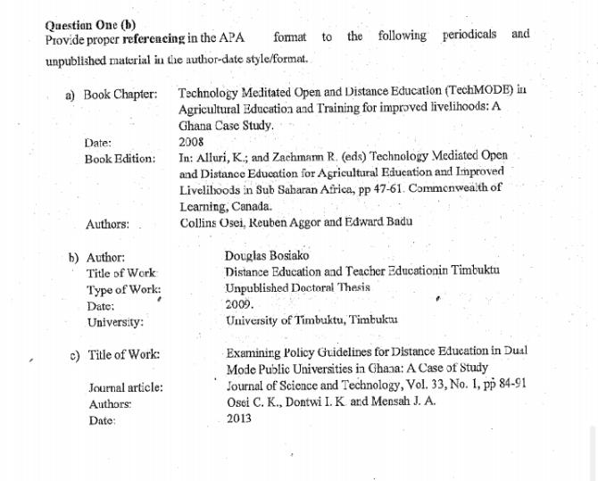 Question One (b) Provide proper referencing in the | Chegg.com