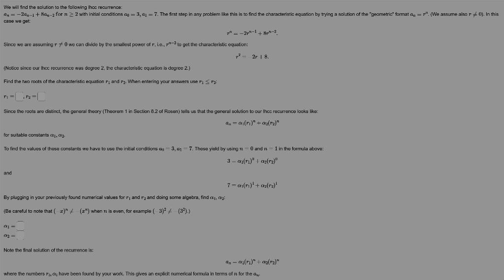Solved cage we get: rn=−2rn−1+2rn−8 Since we are assuming | Chegg.com