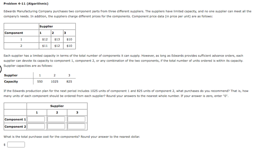 Solved Problem 4-11 (Algorithmic) Edwards Manufacturing | Chegg.com