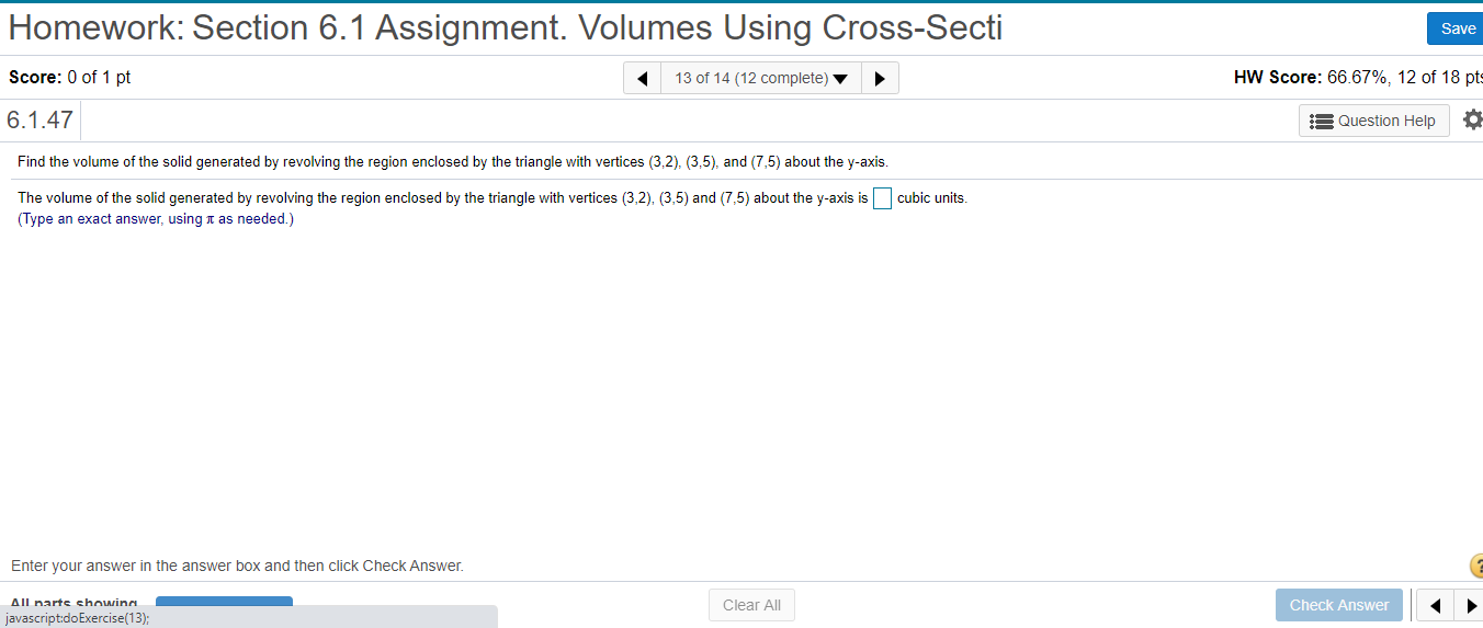 Solved Homework: Section 6.1 Assignment. Volumes Using | Chegg.com