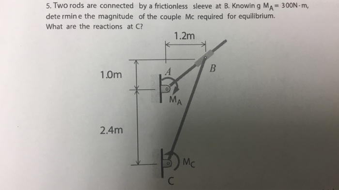 Solved 5. Two rods are connected by a frictionless sleeve at | Chegg.com