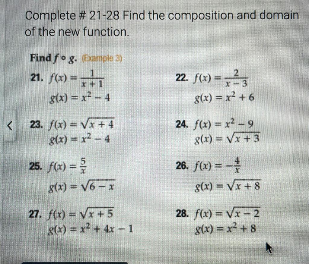 Solved Complete # 21-28 Find the composition and domain of | Chegg.com