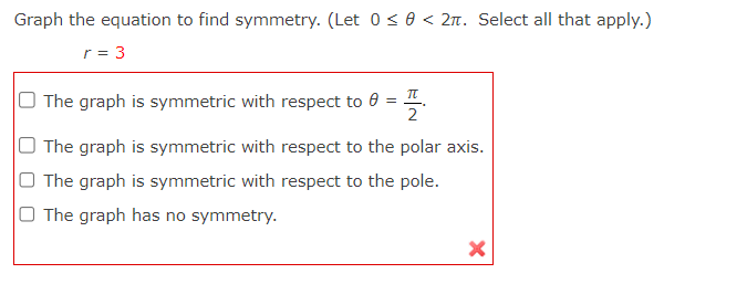 Solved Graph the equation to find symmetry. (Let 0≤θ