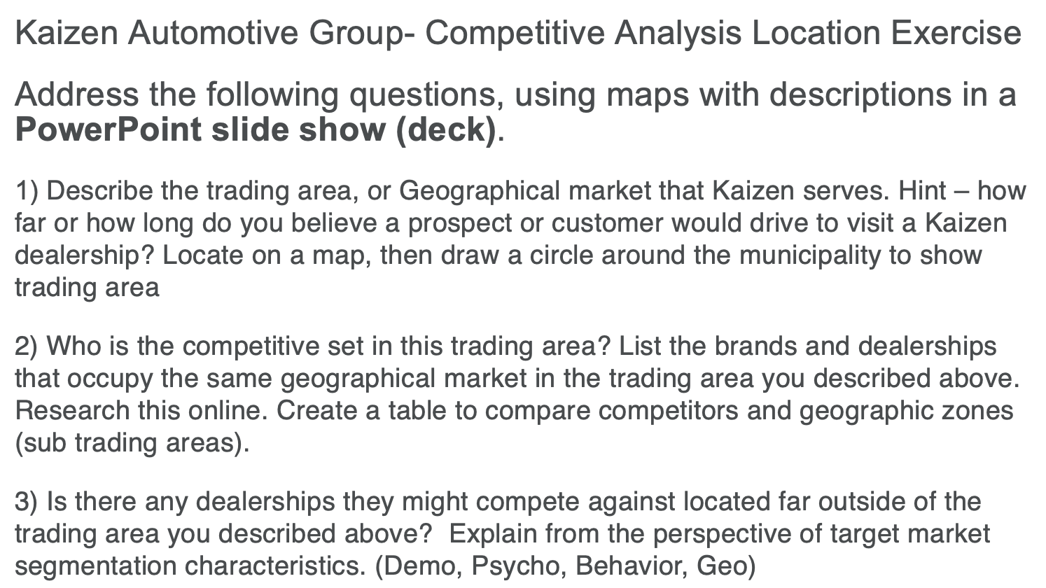 Kaizen Automotive Group- Competitive Analysis | Chegg.com