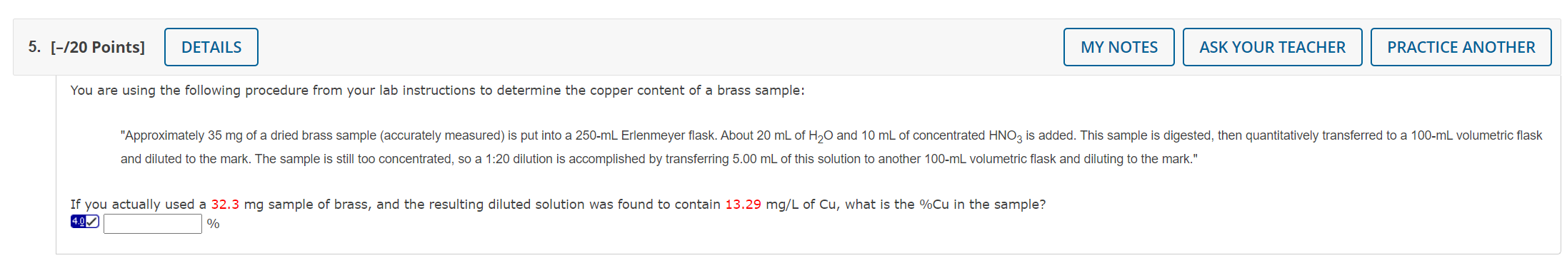 Solved You are using the following procedure from your lab | Chegg.com