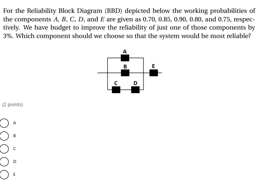 Solved For the Reliability Block Diagram (RBD) depicted | Chegg.com
