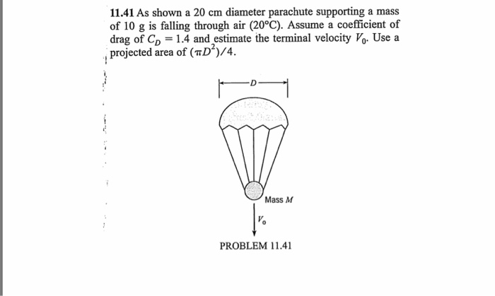 Solved 11.41 As shown a 20 cm diameter parachute supporting | Chegg.com