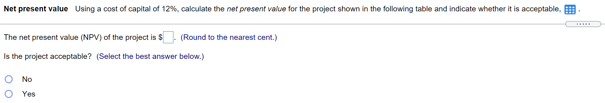 Solved Net present value Using a cost of capital of 12%, | Chegg.com
