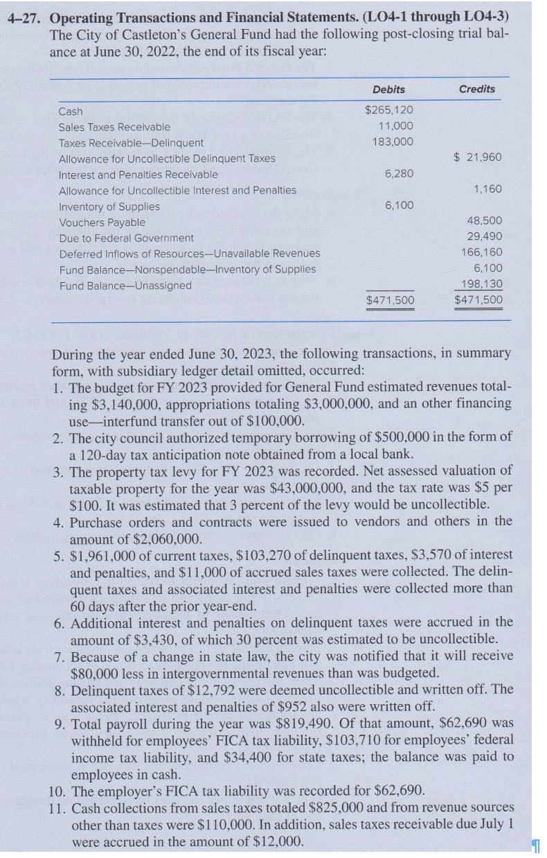 Solved 4-27. Operating Transactions and Financial | Chegg.com