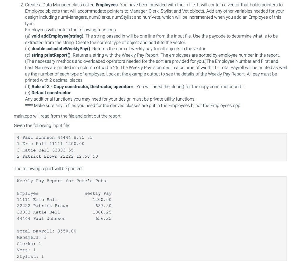 Solved 2. Create a Data Manager class called Employees. You | Chegg.com