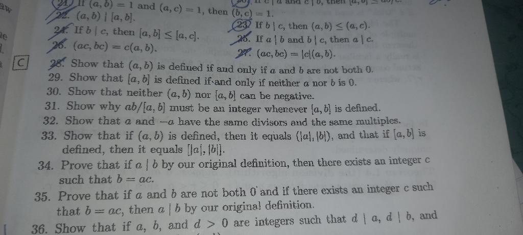 Solved 24. If b∣c, then [a,b]≤[a,c]. 26. (ac,bc)=c(a,b) 24. | Chegg.com