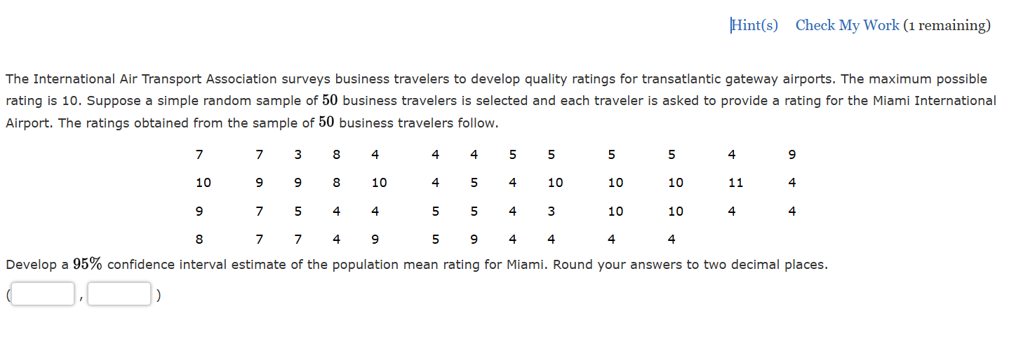 Hint(s) ﻿Check My Work (1 ﻿remaining)The | Chegg.com