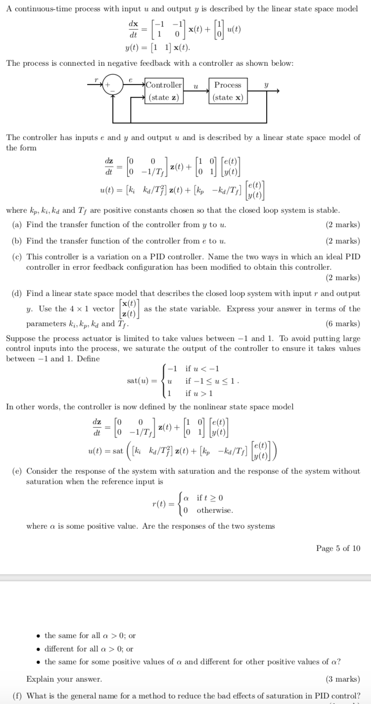A continuous-time process with input u and output y | Chegg.com