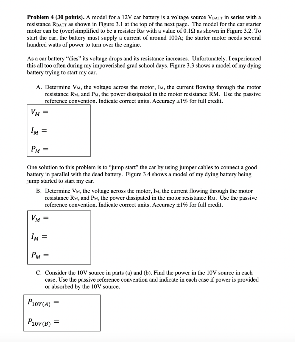 Solved Problem 4 (30 points). A model for a 12 V car battery | Chegg.com