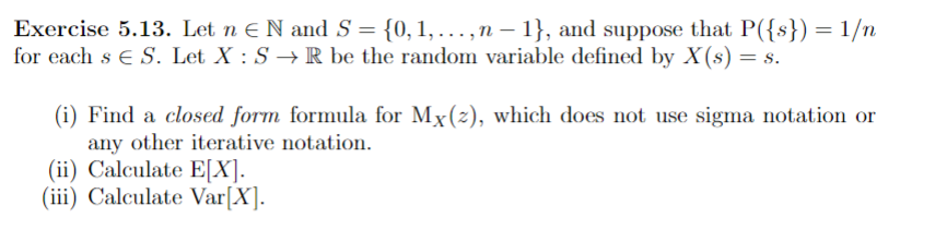 Solved Exercise 5.13. Let n∈N and S={0,1,…,n−1}, and suppose | Chegg.com