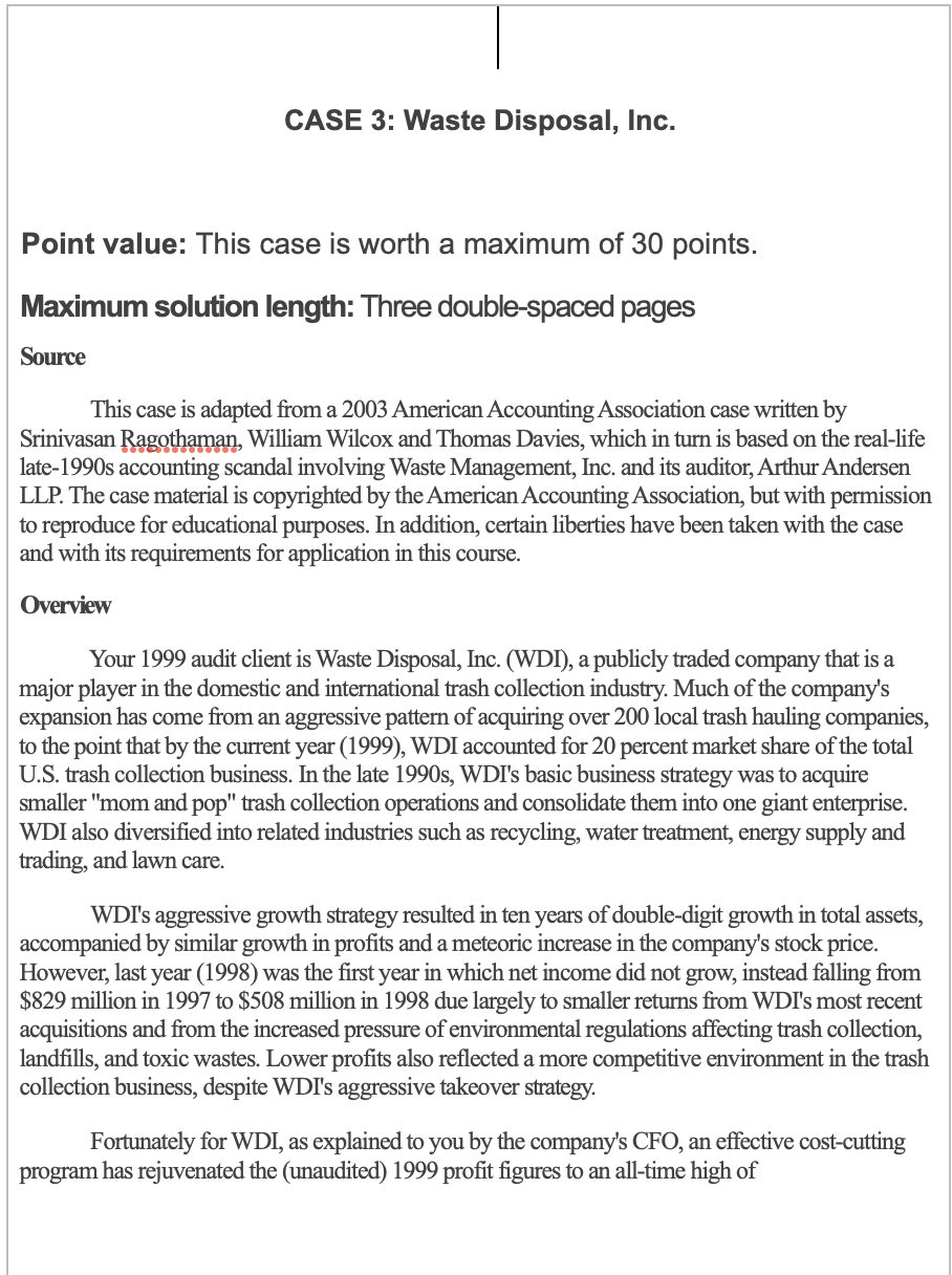 CASE 3: Waste Disposal, Inc. Point value: This case | Chegg.com