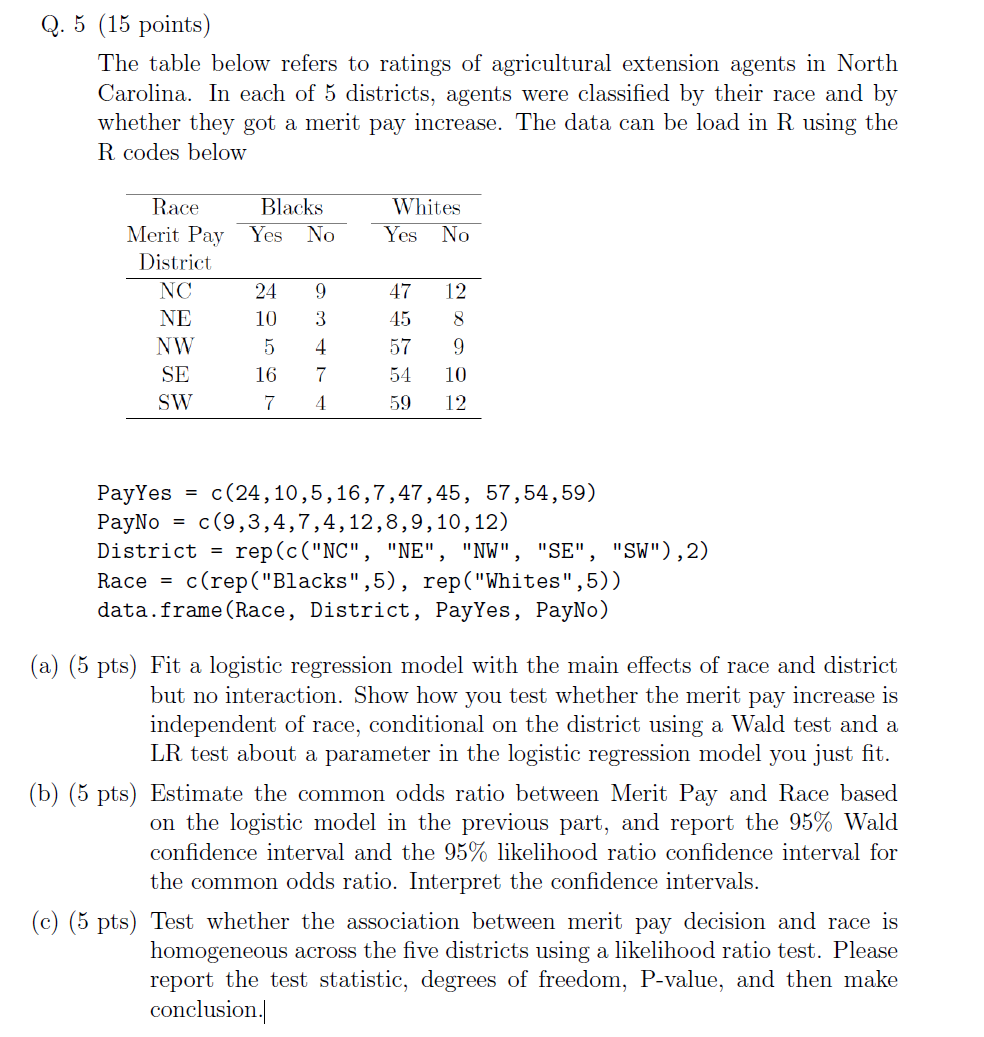 Q. 5 (15 points) The table below refers to ratings of | Chegg.com