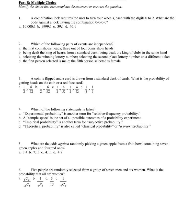 Solved Part B: Multiple Choice Identify the choice that best | Chegg.com
