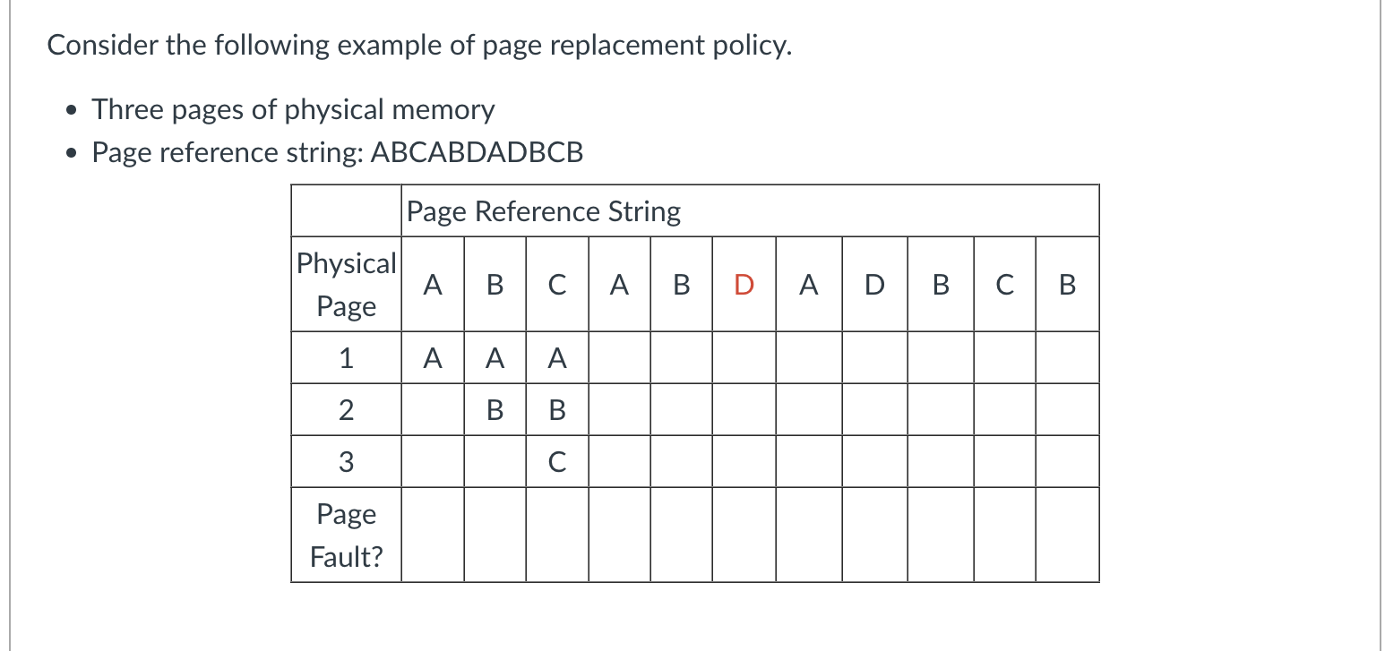 Solved Consider the following example of page replacement | Chegg.com